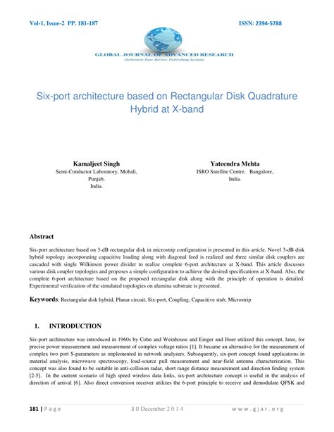 Pdf Six Port Architecture Based On Rectangular Disk Quadrature Hybrid