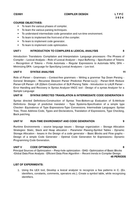 cs3501 compiler design cs3501 compiler design l t p c 3 0 2 4 course