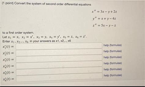 Answered 1 Point Convert The System Of Second Order Differential Kunduz