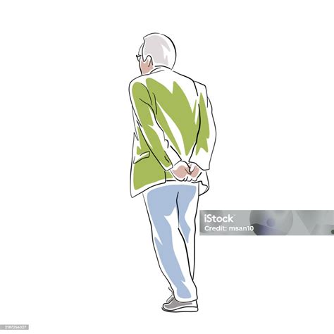 연금 수급자 노인 걷는 남자 추상 고립 된 라인 아트 벡터 일러스트 레이 션 품위 있는 노년 노인에 대한 스톡 벡터 아트 및 기타 이미지 Istock