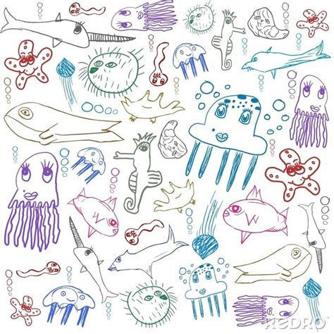 Bild Bunte Zeichnung Von Kleinen Wassertieren Nach Maß Myredrode