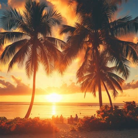 Premium Photo Beach Sunset Palm Trees Tropical Vacation