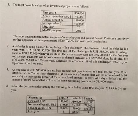 Solved The Most Possible Values Of An Investment Project Are