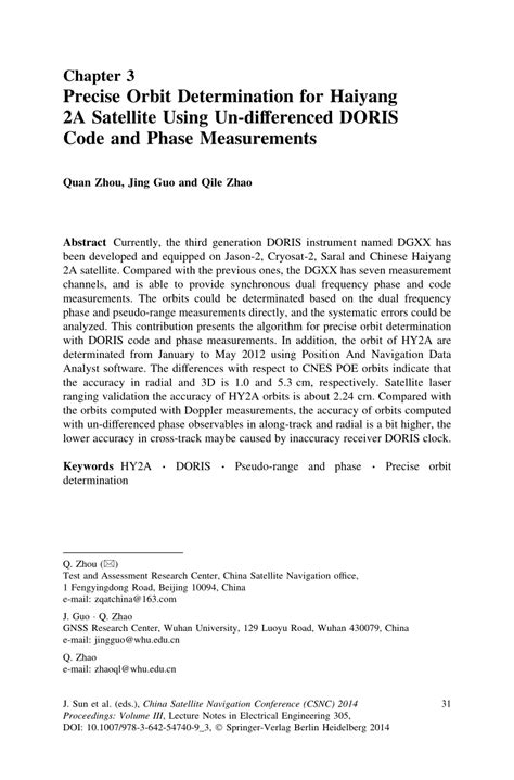 PDF Precise Orbit Determination For Haiyang 2A Satellite Using Un