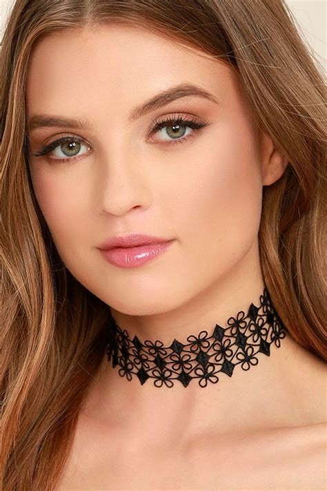 Pretty Black Choker Lace Choker Wide Lace Choker 1600 Lulus