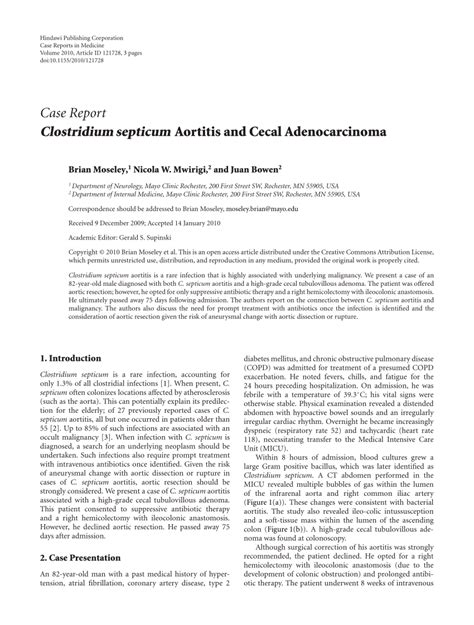 Pdf Clostridium Septicum Aortitis And Cecal Adenocarcinoma