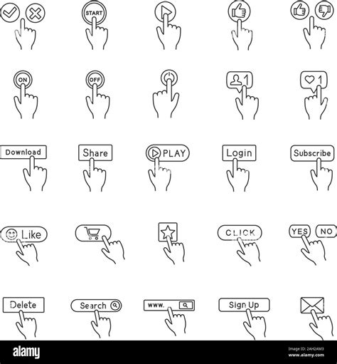 App Buttons Linear Icons Set Click Social Media Interface Webpage