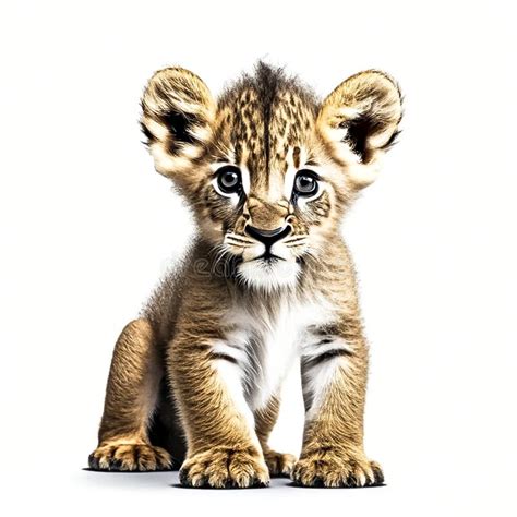 Lovely Lion Cub On White Background Wallpaper Stock Illustration