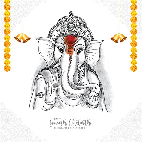 Hand Draw Sketch Lord Ganesh Chaturthi Beautiful Holiday Card Background 10520448 Vector Art At