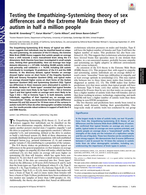 PDF Testing The Empathizing Systemizing Theory Of Sex Differences And The Extreme Male Brain