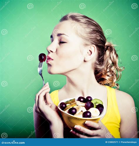 Girl Eating Fruit Salad Stock Image Image Of Fresh Green 23802571