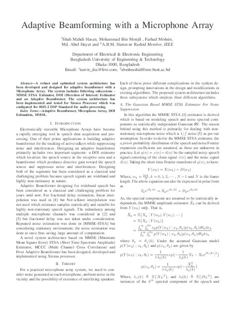 Pdf Adaptive Beamforming With A Microphone Array