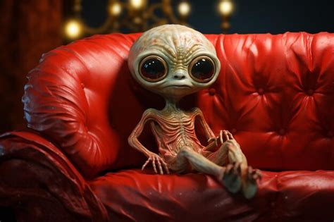 A Alien Sitting On A Red Chair Premium Ai Generated Image