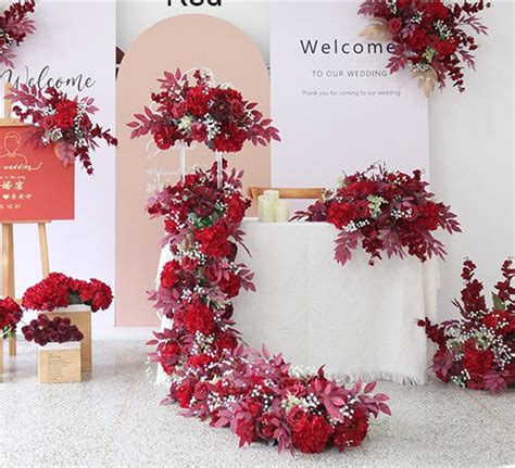 Red Flower Runner Wedding Flower Table Runner Aisle Runner Decor Flower