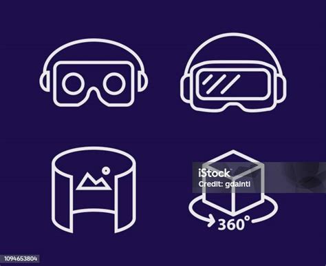 Vr 眼鏡的智慧手機向量插圖線 Deisgn 集虛擬實境頭盔隔離圖示向量圖形及更多便攜式資訊設備圖片 便攜式資訊設備 厚紙皮 商標