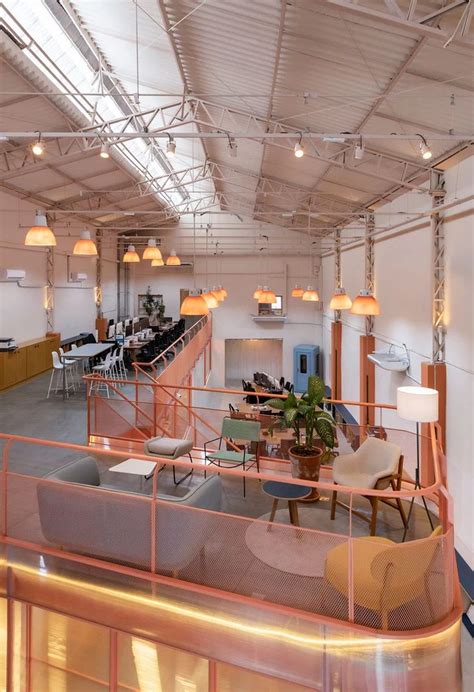 Colorful Booths Mezzanine Balconies Form Office Space For Dental