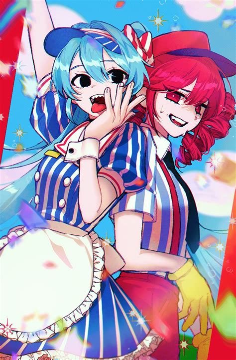 Hatsune Miku Kasane Teto Mesmerizer Vocaloid Utau Vocaloid Highres 2girls Apron Back