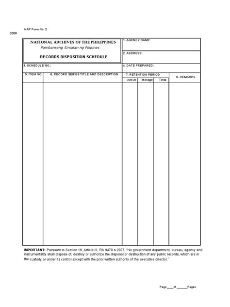 Nap Form No 2 Records Disposition Schedule Pdf