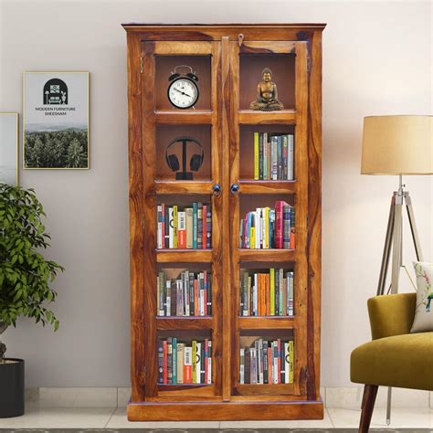 Module Design Sheesham Wood Wooden Crockery Cabinet With Glass Door