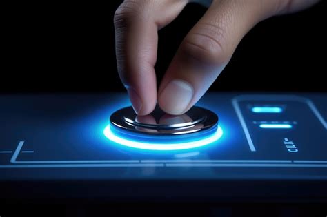 Premium Ai Image Finger Presses The Blue Button Press The Button