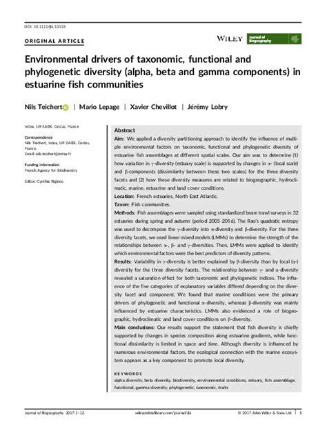Pdf Environmental Drivers Of Taxonomic Functional And Phylogenetic
