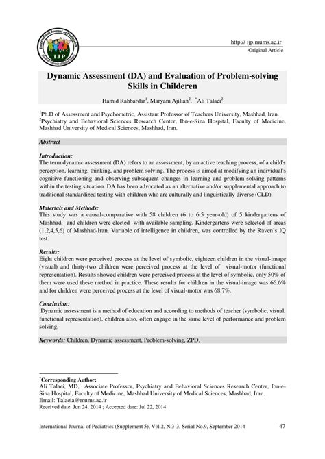 Pdf Dynamic Assessment Da And Evaluation Of Problem Solving Skills