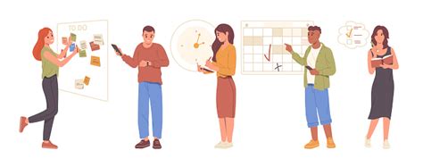 일정에 따라 작업하고 작업 시간을 계획하고 워크플로 세트를 구성하는 다양한 비즈니스 사람들 캐릭터 달력에 대한 스톡 벡터 아트 및 기타 이미지 Istock