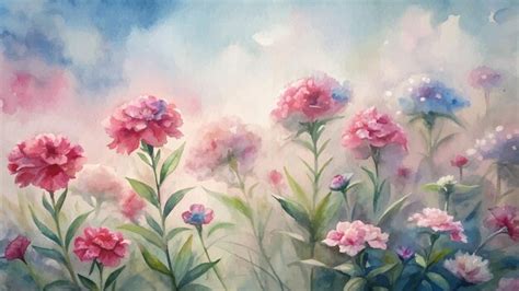 디안투스 바바투스 꽃 수채화 배경 프리미엄 Ai 생성 벡터