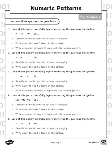 Za M 1716671235 Numeric Patterns For Grade 7 Ver 2 Pdf Arithmetic Mathematics