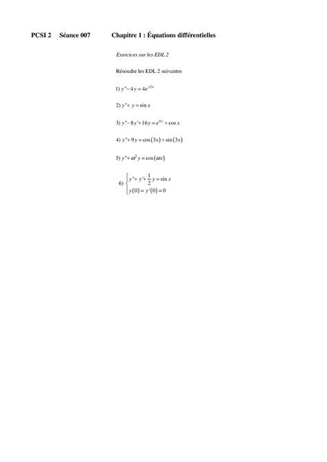 Chapitre équations Différentielles Travaux Dirigés Equation