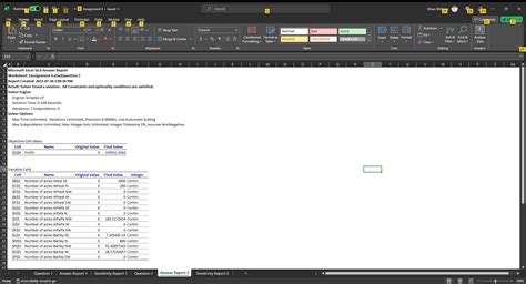 solved microsoft excel 16 0 sensitivity report worksheet
