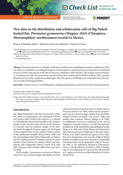 PDF New Data On The Distribution And Echolocation Calls Of Big Naked