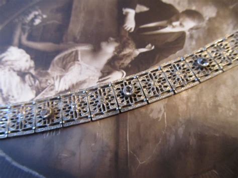 Ornate Art Deco Rhodium Filigree Bracelet Gem