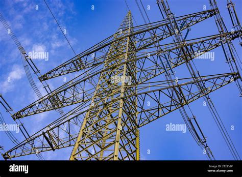 Steel Structure Of A Tall Pylon For Transporting Electricity Over Long