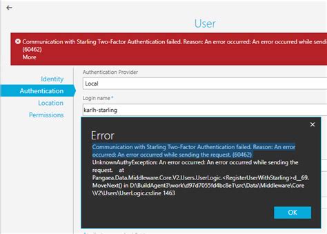 Error Communication With Starling Two Factor Authentication Failed