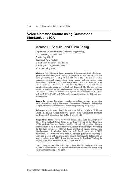 Pdf Voice Biometric Feature Using Gammatone Filterbank And Ica