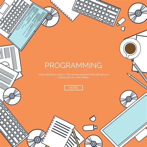 Vector Illustration Lined Flat Computing Background Programming Coding Web Development And
