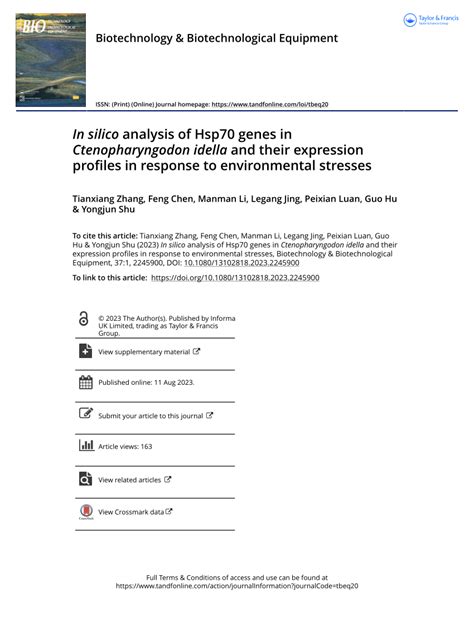 Pdf In Silico Analysis Of Hsp70 Genes In Ctenopharyngodon Idella And