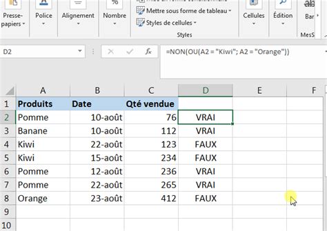 Excel Les Fonctions Logiques Et Ou Oux Et Non Tutoriel Excel