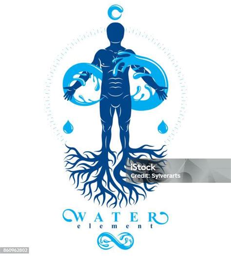 벡터 일러스트 레이 션의 인간 나무 뿌리와 무한 상징 강한 선수 물 시작에서 구성 됩니다 인간의 물 소비 아이디어입니다 개념과