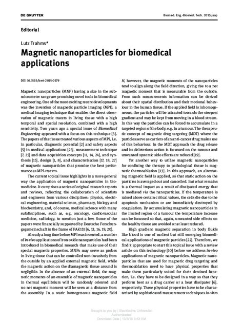 Pdf Magnetic Nanoparticles For Biomedical Applications