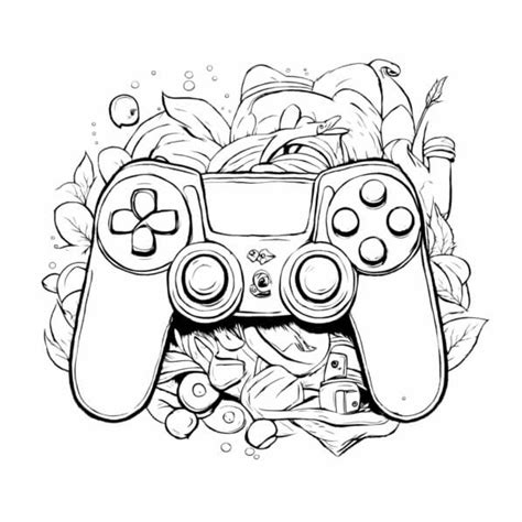 Download Black And White Drawing Of Gaming Controller With Fruits And