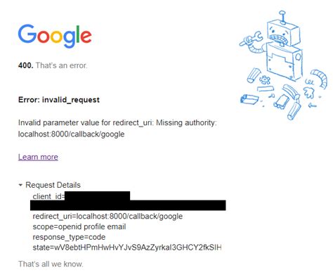 Google Authentication In Php Laravel Error Error Invalid Request Invalid Parameter Value For