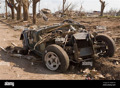 A Smashed Car After A Tornado In Greensburg Kansas USA May 4th 2007