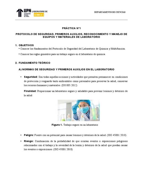 Práctica 1 Protocolo De Seguridad Y Primeros Auxilios En Laboratorio