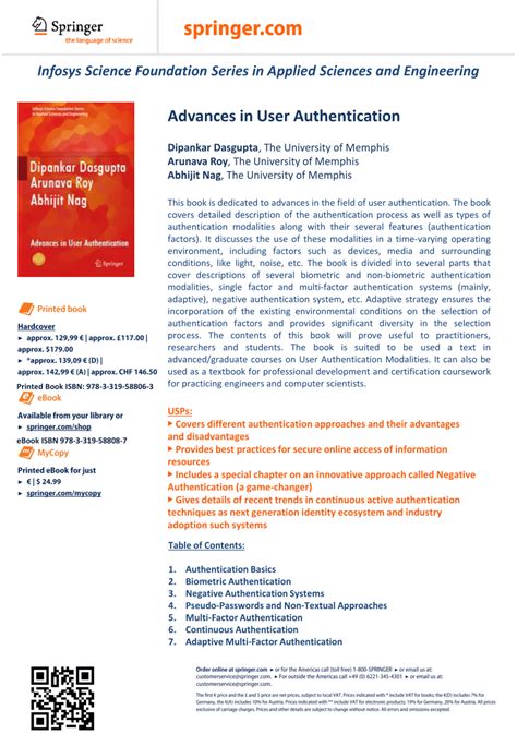 PDF Advances In User Authentication