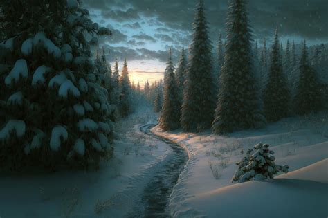 Premium Ai Image A Snowy Path In The Snow