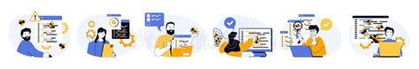 Software Testing Concept Set In Flat Web Design Collection With People Searching Bugs In