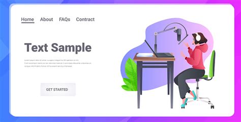 스튜디오 팟 캐스트 온라인 라디오 개념에서 마이크 녹음 팟 캐스트에 이야기 하는 여자 팟 캐스터 개념에 대한 스톡 벡터 아트 및 기타 이미지 Istock