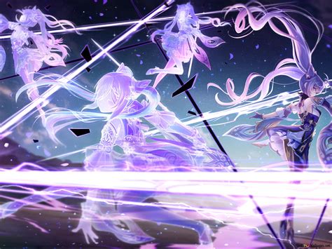Genshin Impact Keqing Using Her Sword Electro Power 2k Wallpaper Download